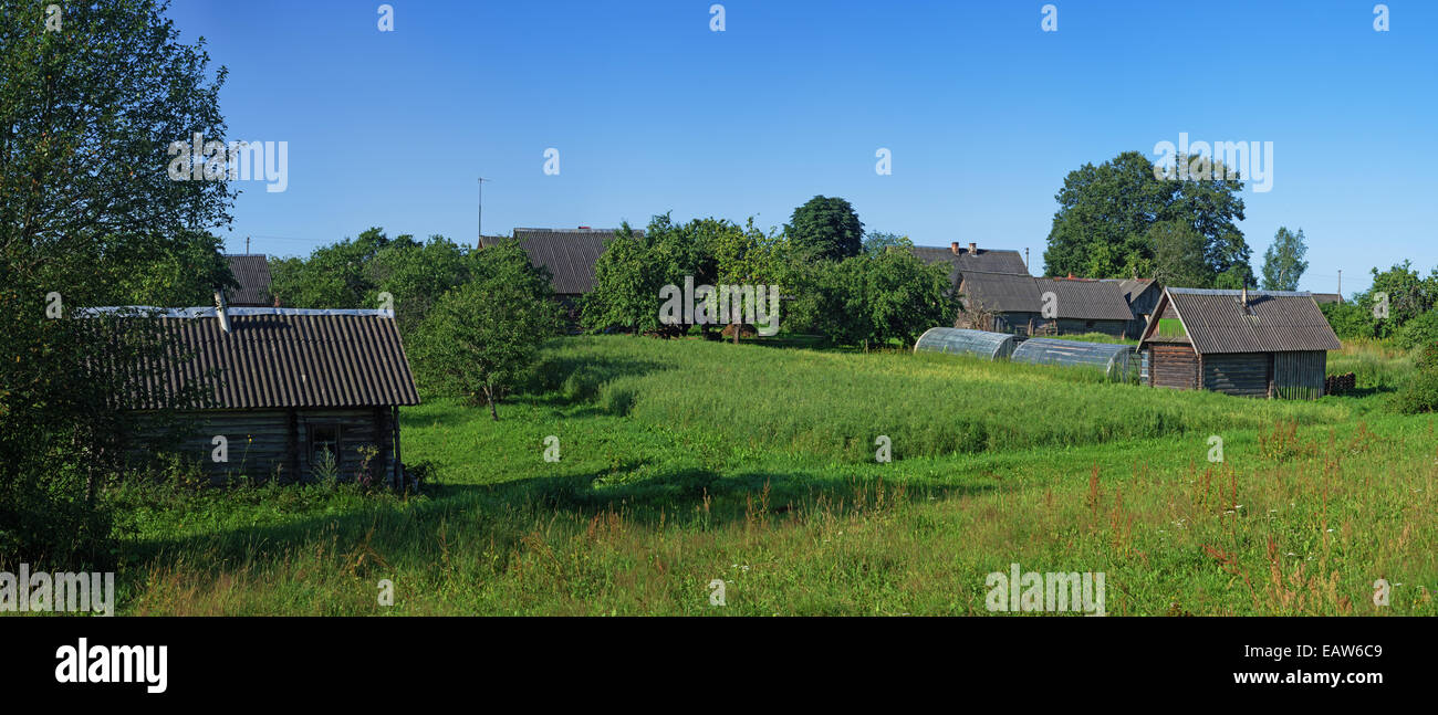 Rural landscape. Village houses, barns and gardens. Panorama Stock ...