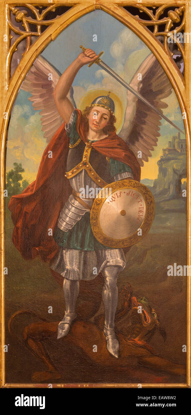 Seville - The paint of archangel Michael from neo gothic side altar in ...