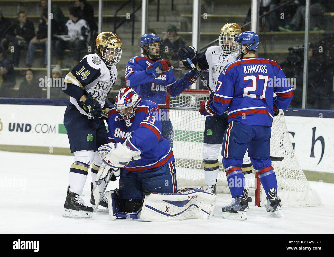South Bend, Indiana, USA. 20th Nov, 2014. Umass Lowell goaltender Kevin ...