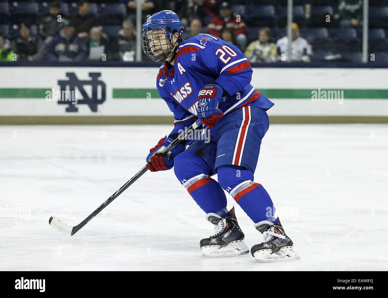 South Bend, Indiana, USA. 20th Nov, 2014. Umass Lowell defenseman Jake ...