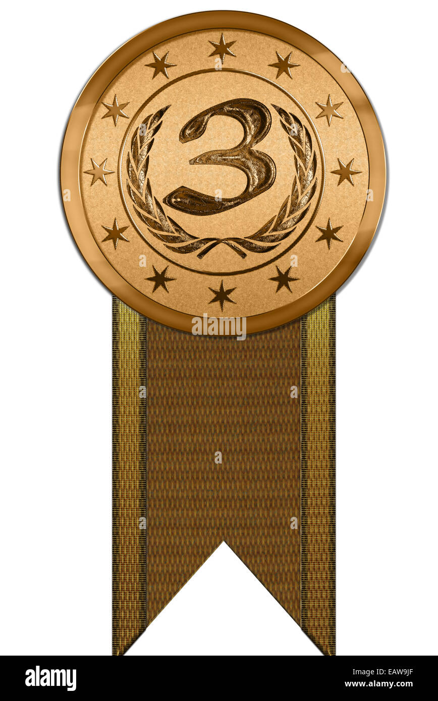 Photo Realistic Medal - Third Place Bronze on Shiny Metal with Ribbon ...