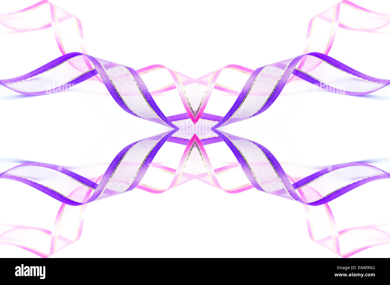 Beautiful pink and purple gift ribbon, isolated on a white background ...