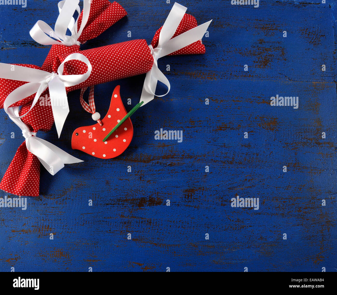 Christmas holiday festive natural style wood red polka dot bird and ...