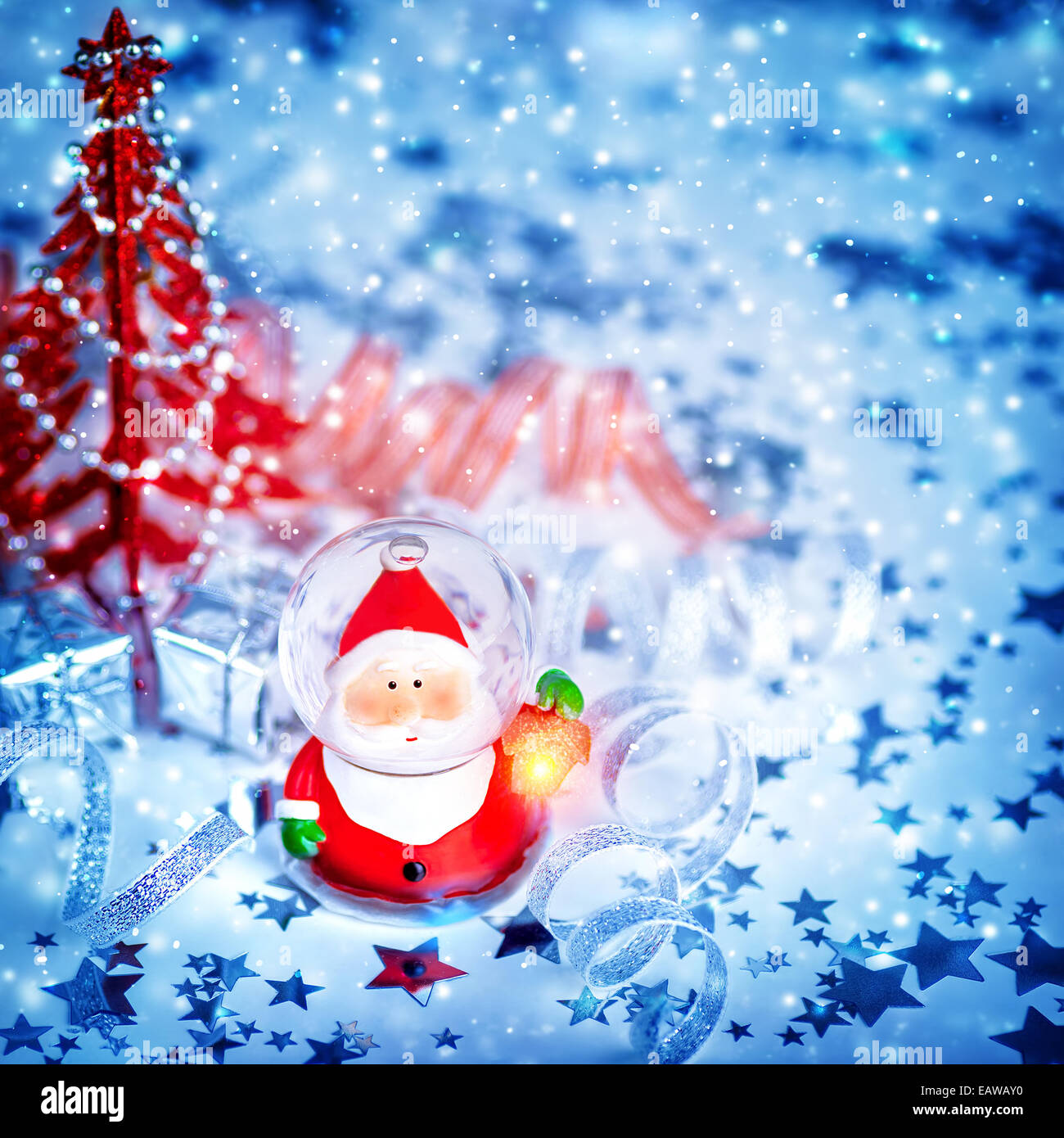Beautiful Xmas still life, cute little Santa Claus toy and red small ...