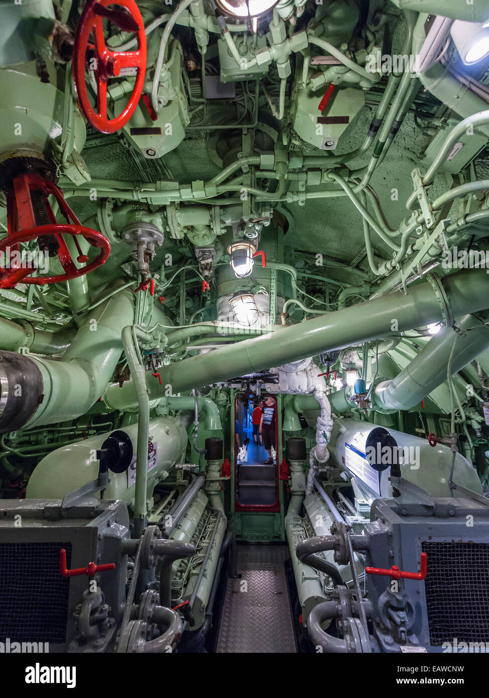 Engine room of the historic German submarine U-2540 "Wilhelm Bauer ...