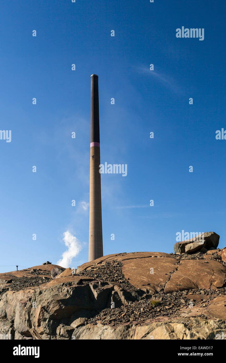 A tall smoke stack chimney at the Hudson's Bay Mining and Smelting Co ...