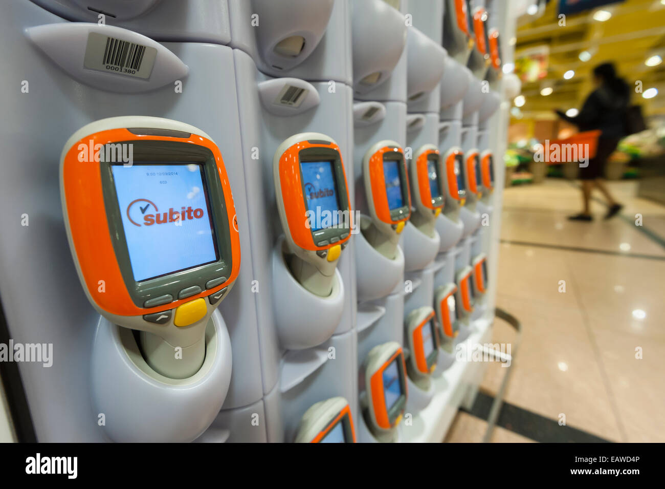 Handheld Subito self-scanning devices in a Migros supermarket in Zurich ...