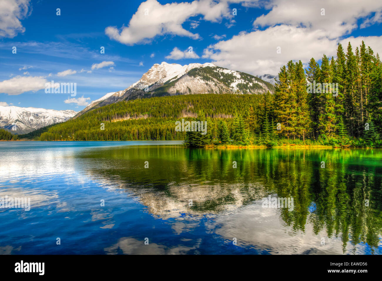 Beautiful summer landscapes of Two Jack Lake in Banff National Park ...