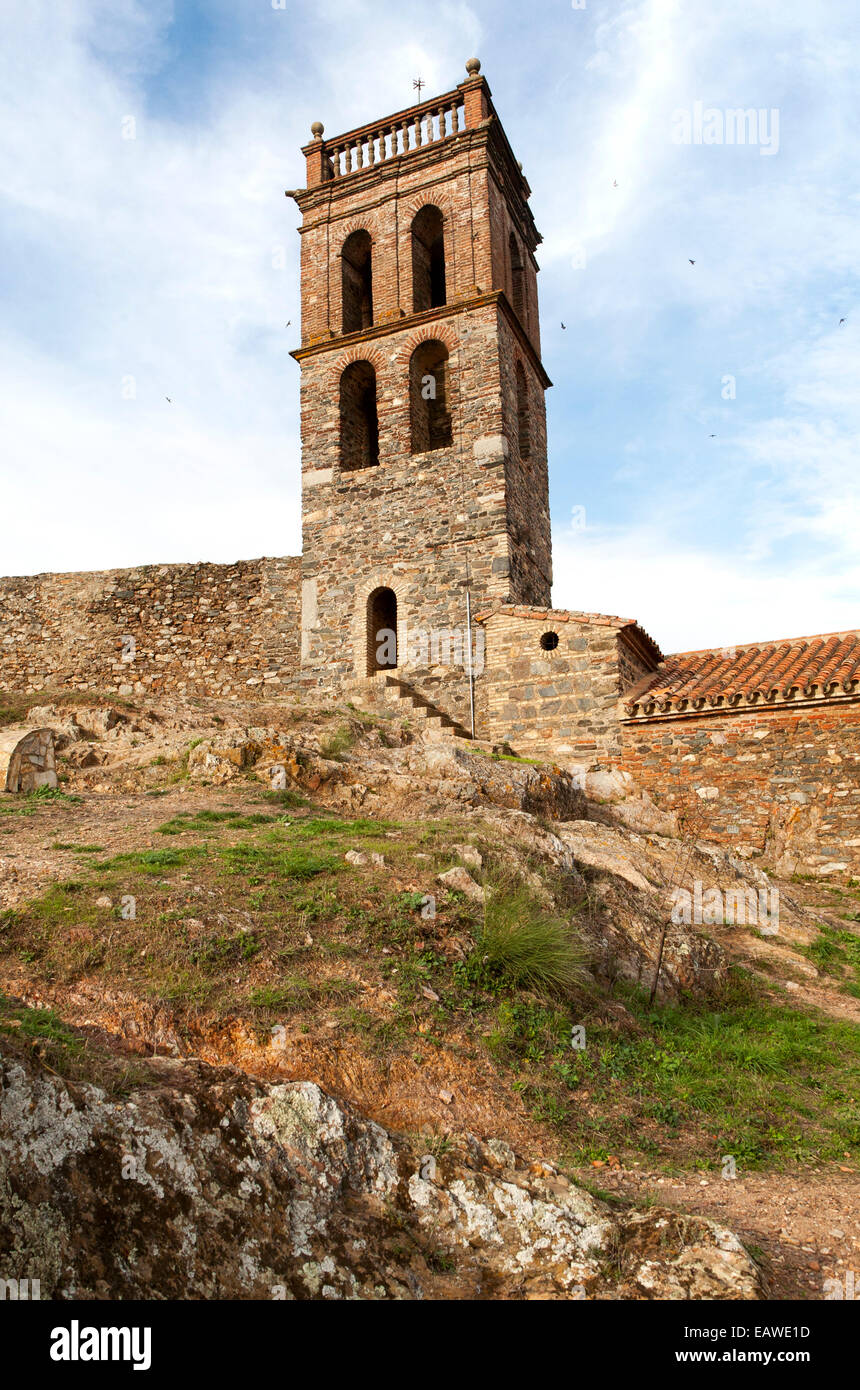Tower of moorish mosque at almonaster la real hi-res stock photography ...