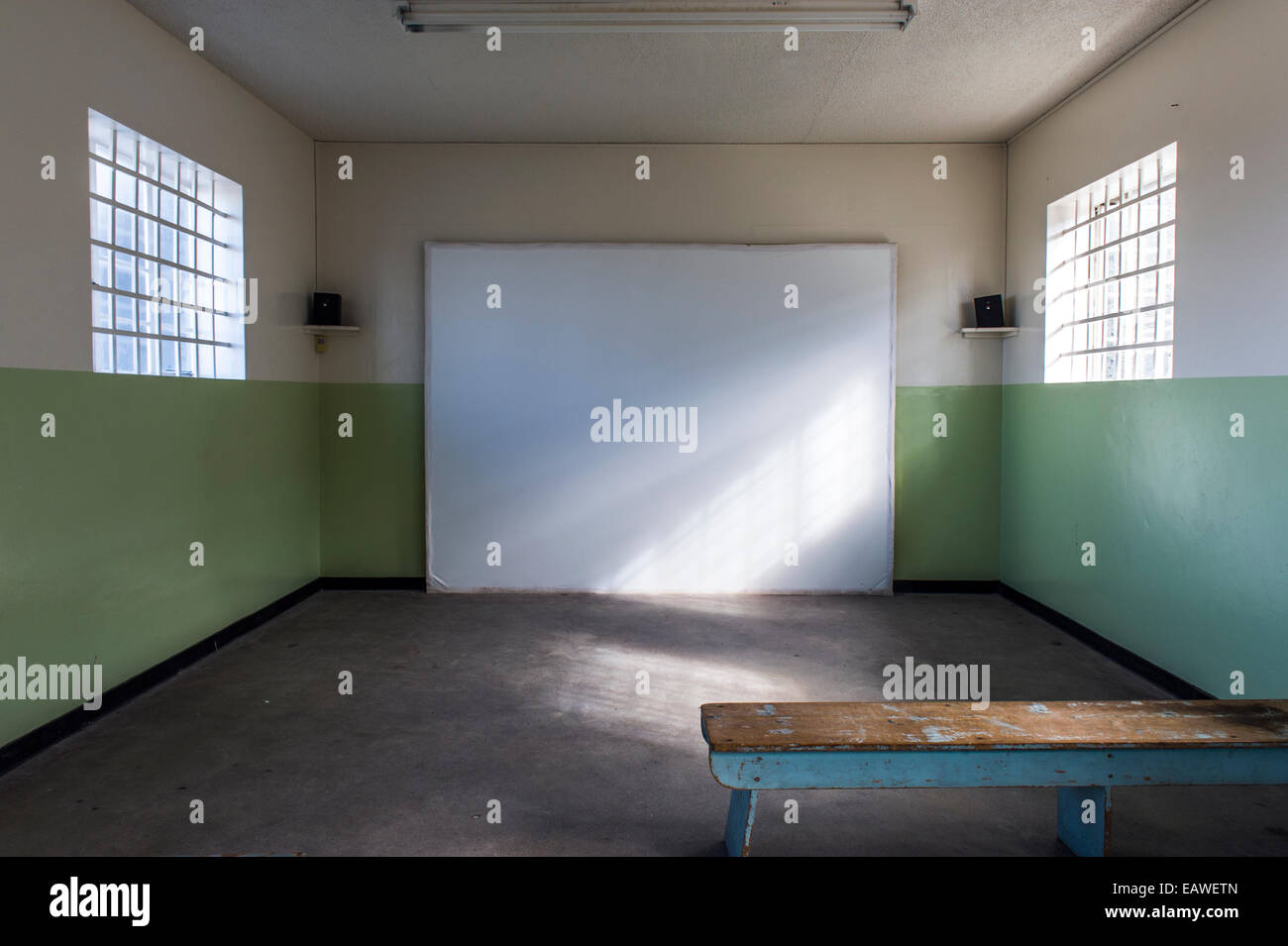 A solitary bench in a prison classroom where prisoners were taught ...