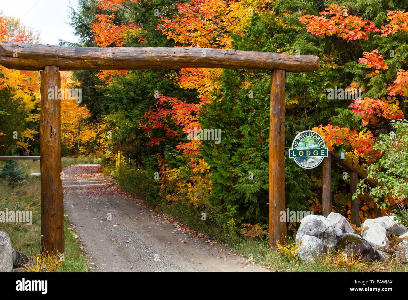 The Big Two Hearted Lodge gate and sign in the Upper Peninsula of ...