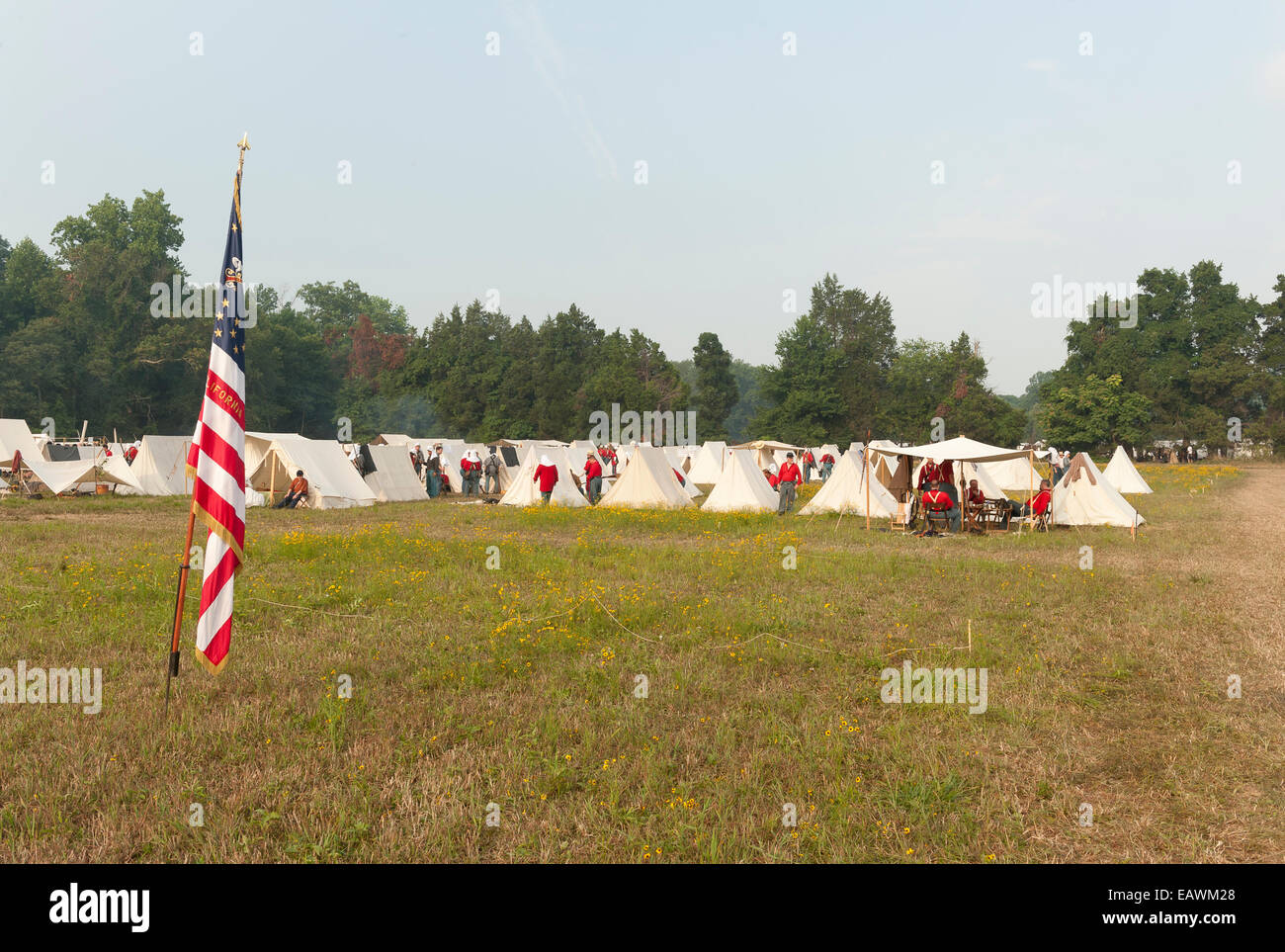 A Civil War encampment of a First Battle of Manassas reenactment Stock ...