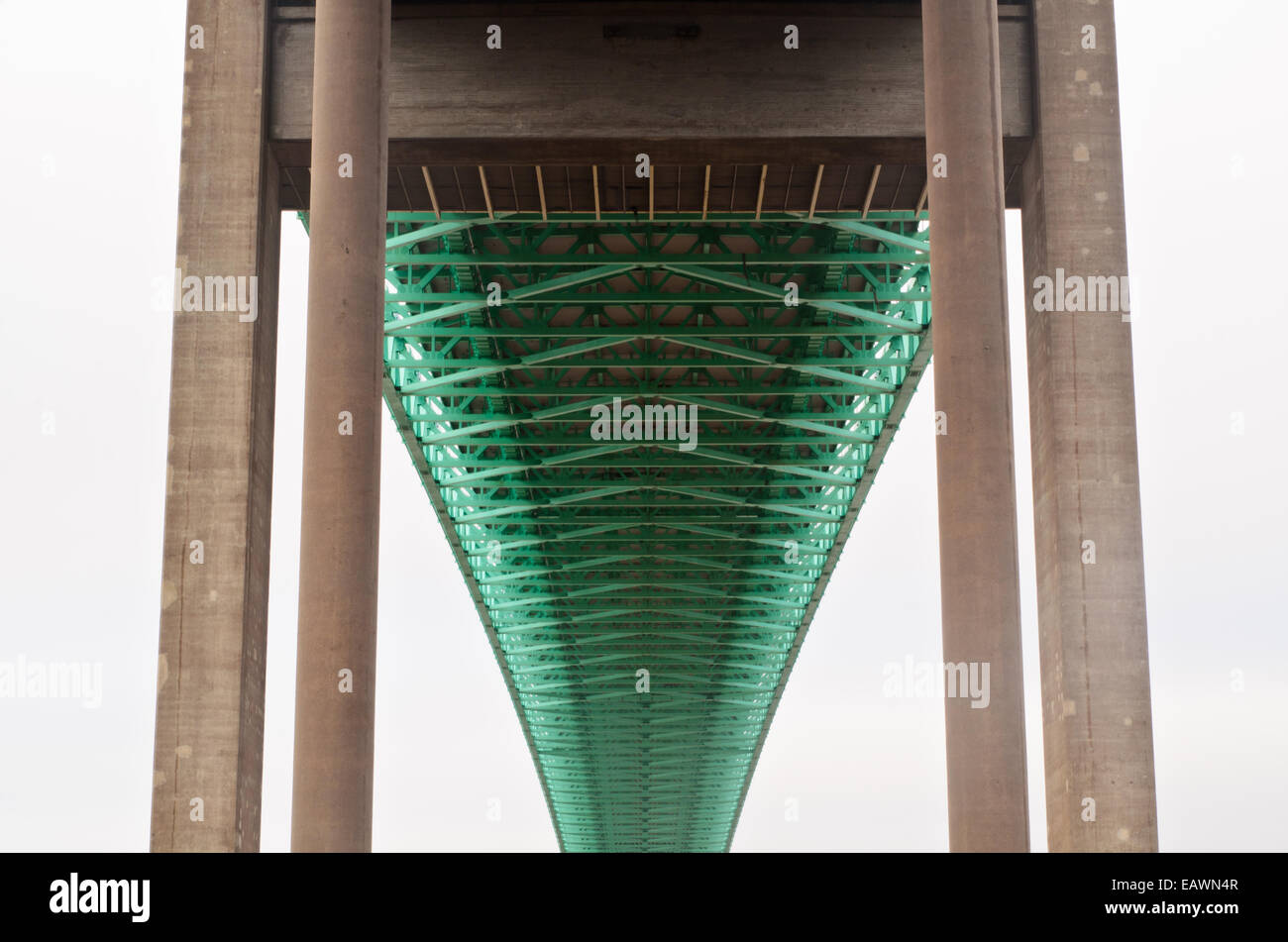 View of green support bars under a bridge Stock Photo - Alamy