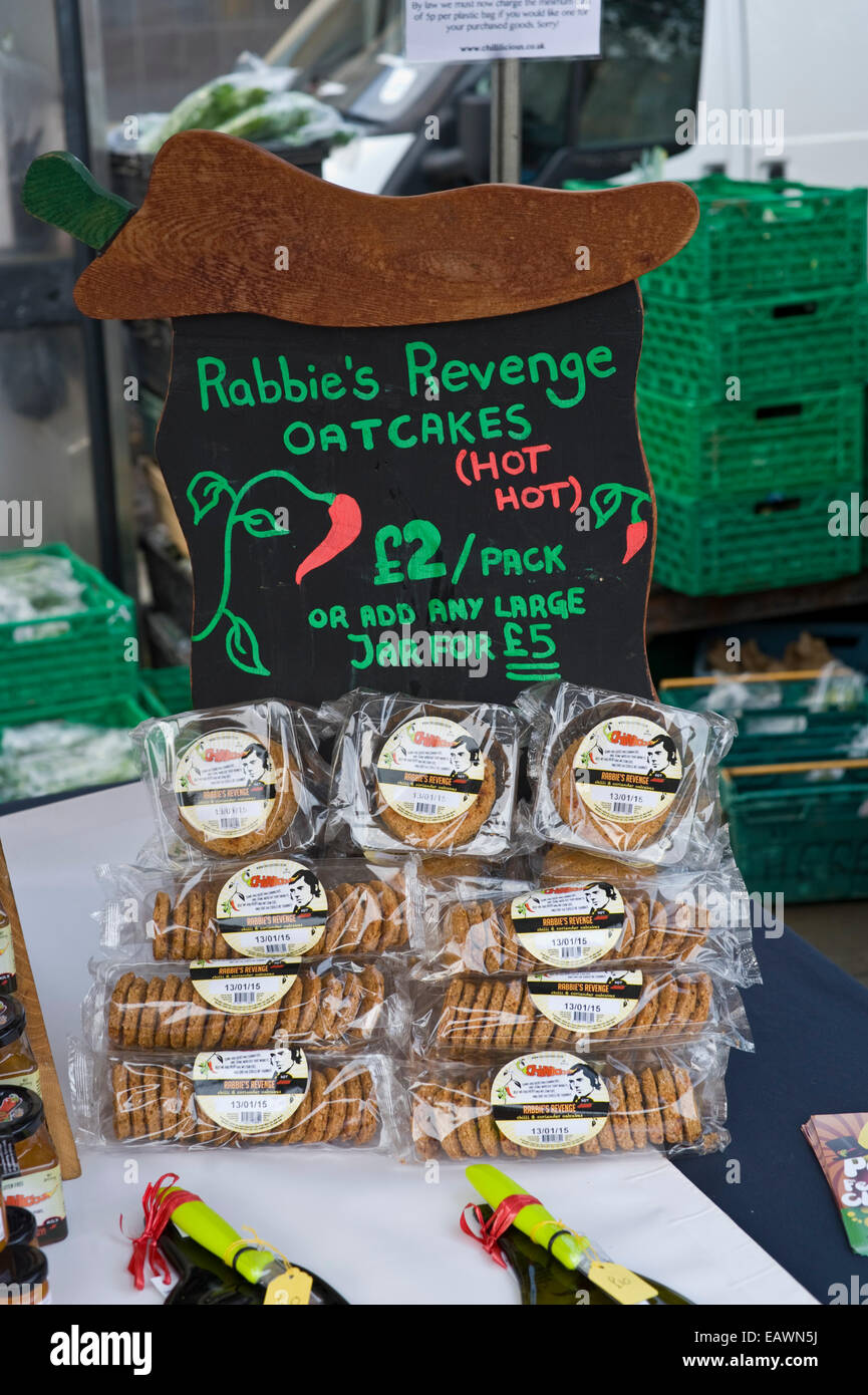 Rabbie's Revenge hot chilli oatcakes for sale on stall at Edinburgh ...
