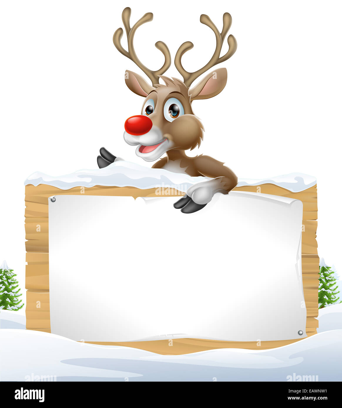 Cartoon Christmas Reindeer Sign of one of Santa’s cute red nosed ...