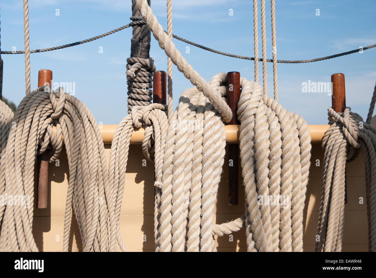 Ropes on an old sailing ship Stock Photo - Alamy