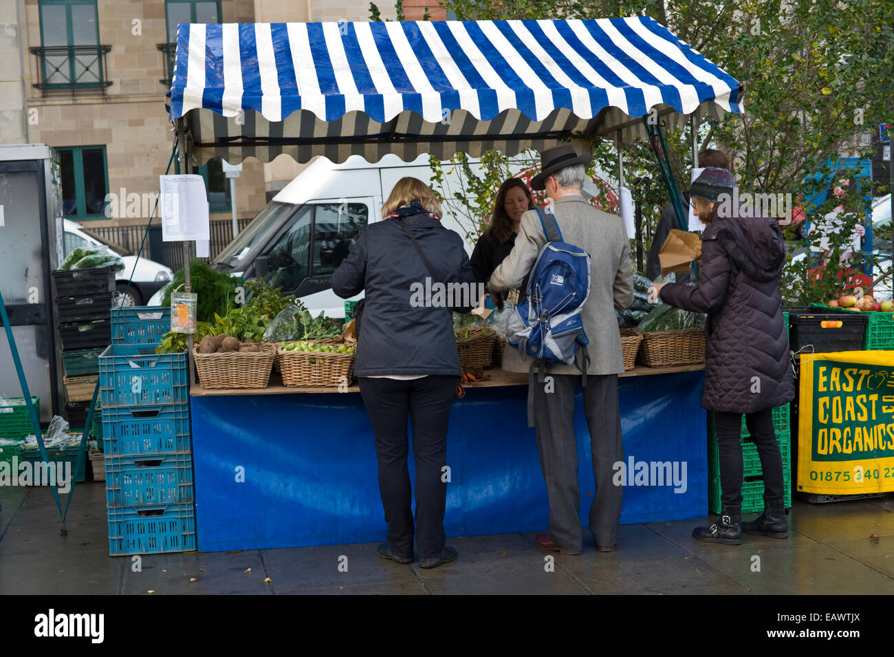 Customers browsing stalls at Edinburgh Farmers Market in city centre ...