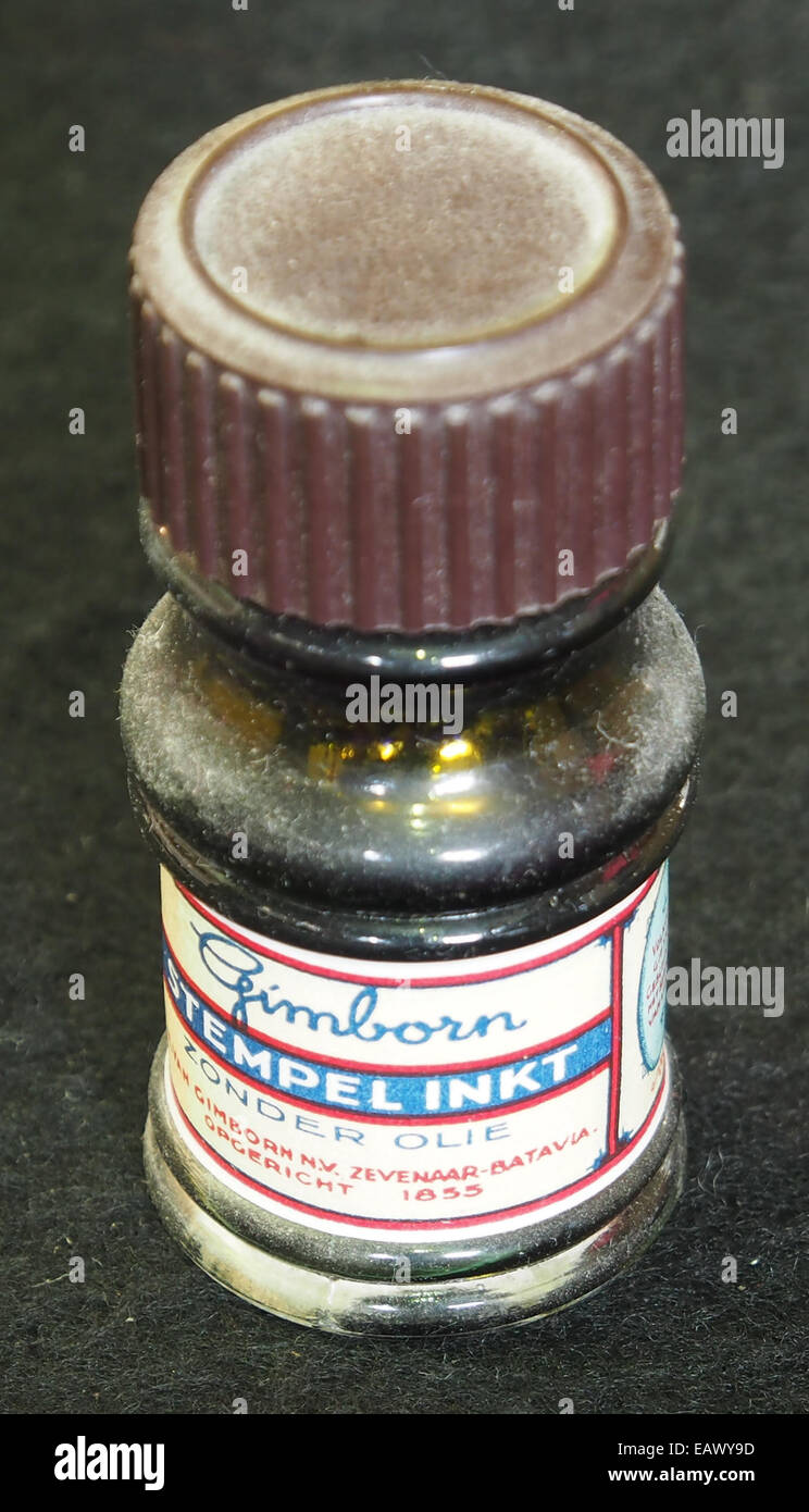 A bottle of Gimborn stamp ink is shown in this image. Gimborn is known ...