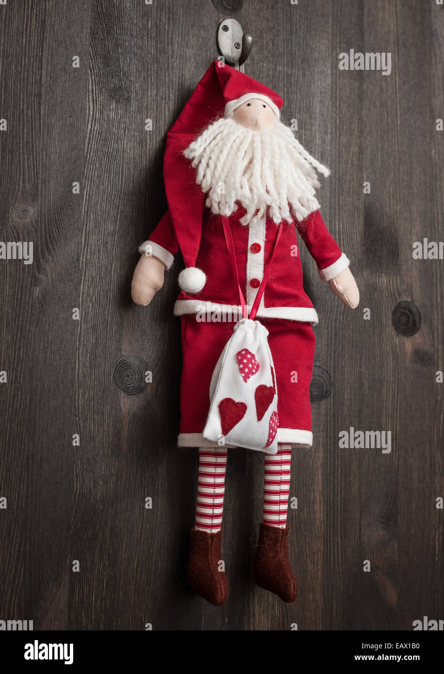 Hand made textile Santa Claus Christmas decoration. Christmas toy ...