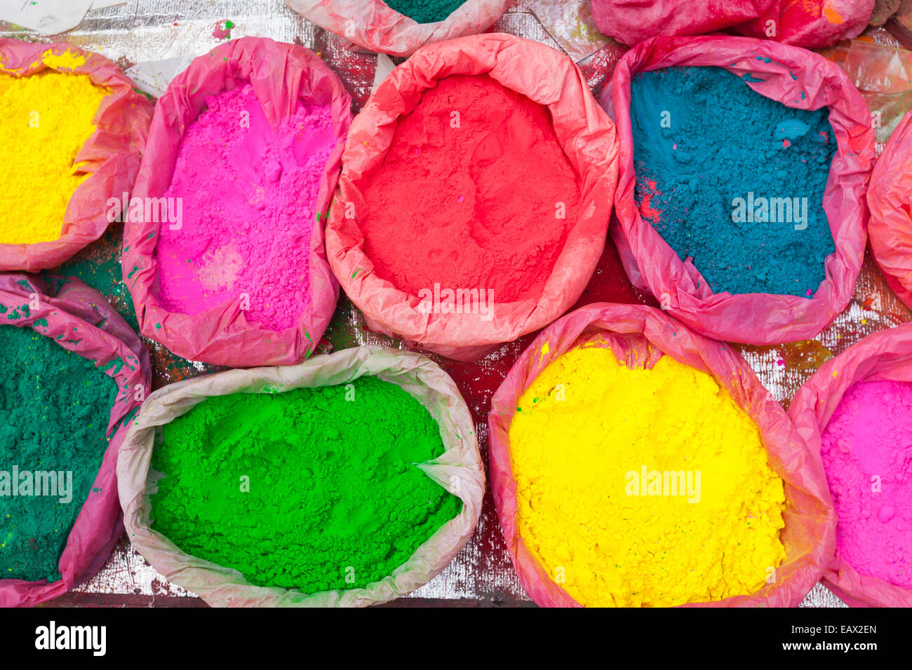 Multicoloured powder paints on sale for the Holi festival in Kathmandu ...