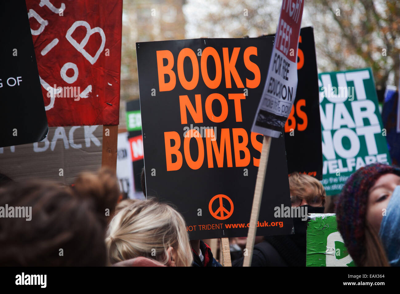 A placard calling for Books not Bombs Stock Photo - Alamy