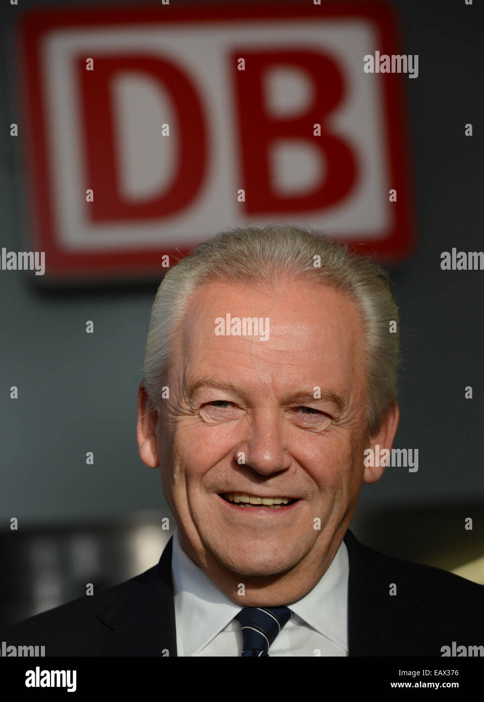 Ruediger Grube, chairman of the board of Deutsche Bahn AG (DB), smiles ...