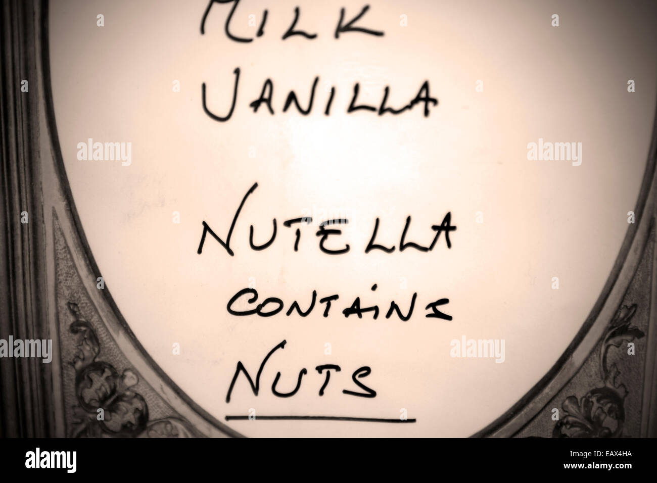 'Nutella Contains Nuts' warning sign on crepe pancake kiosk, Manchester ...