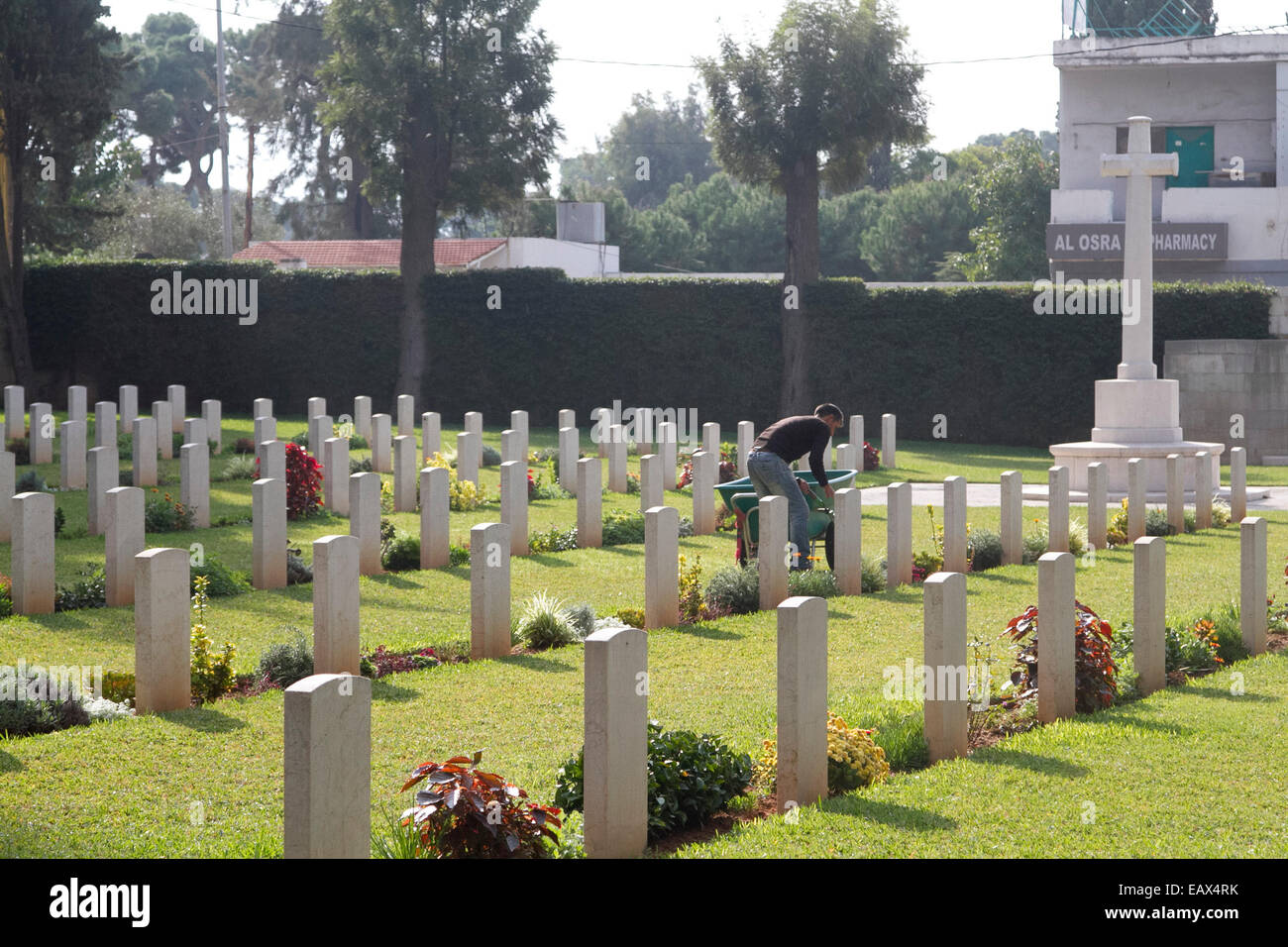 Beirut Lebanon. 21st November 2014. Gardeners clean and tidy the plot ...