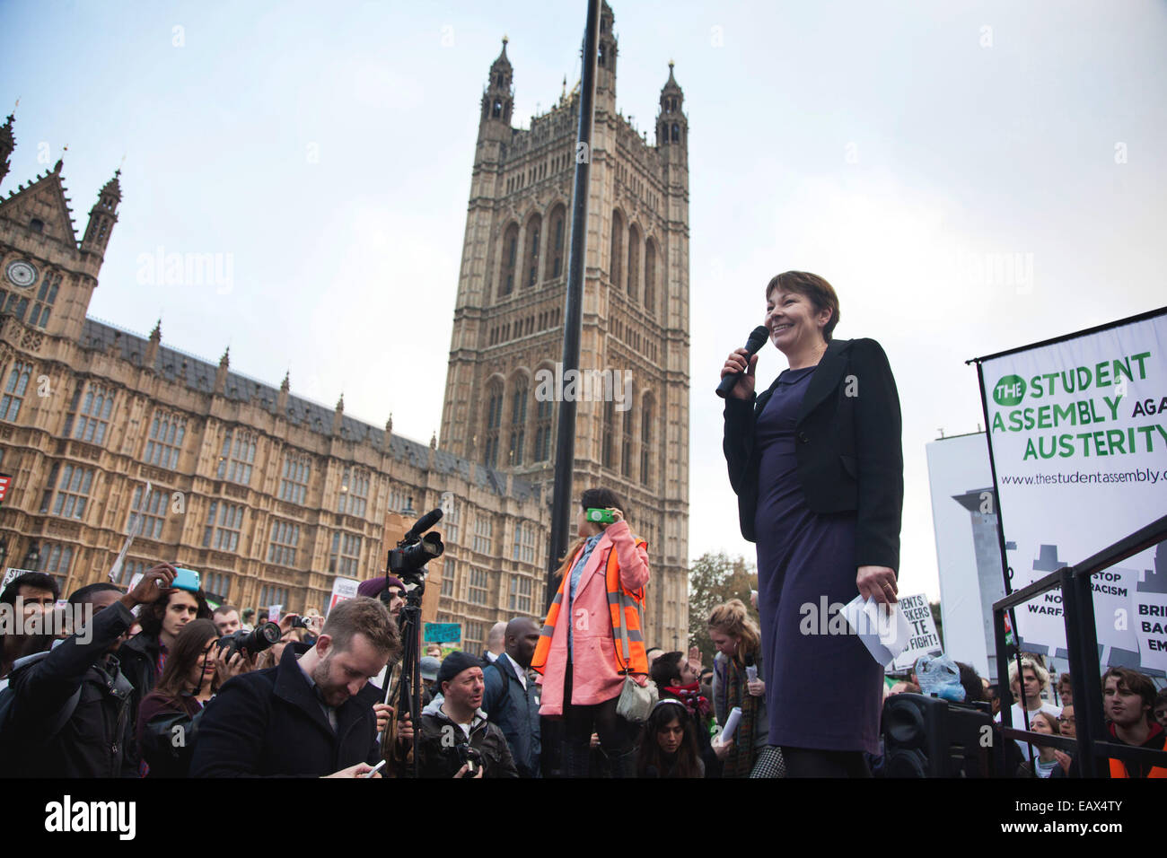 Caroline Lucas, MP Green Party speaks at the rally outside Parliament ...