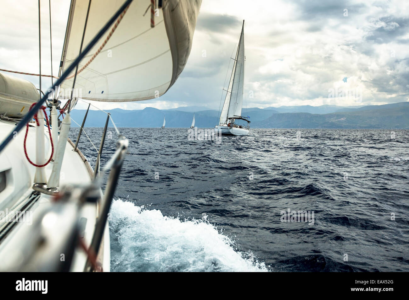 Sailing. Yacht race during stormy weather Stock Photo - Alamy