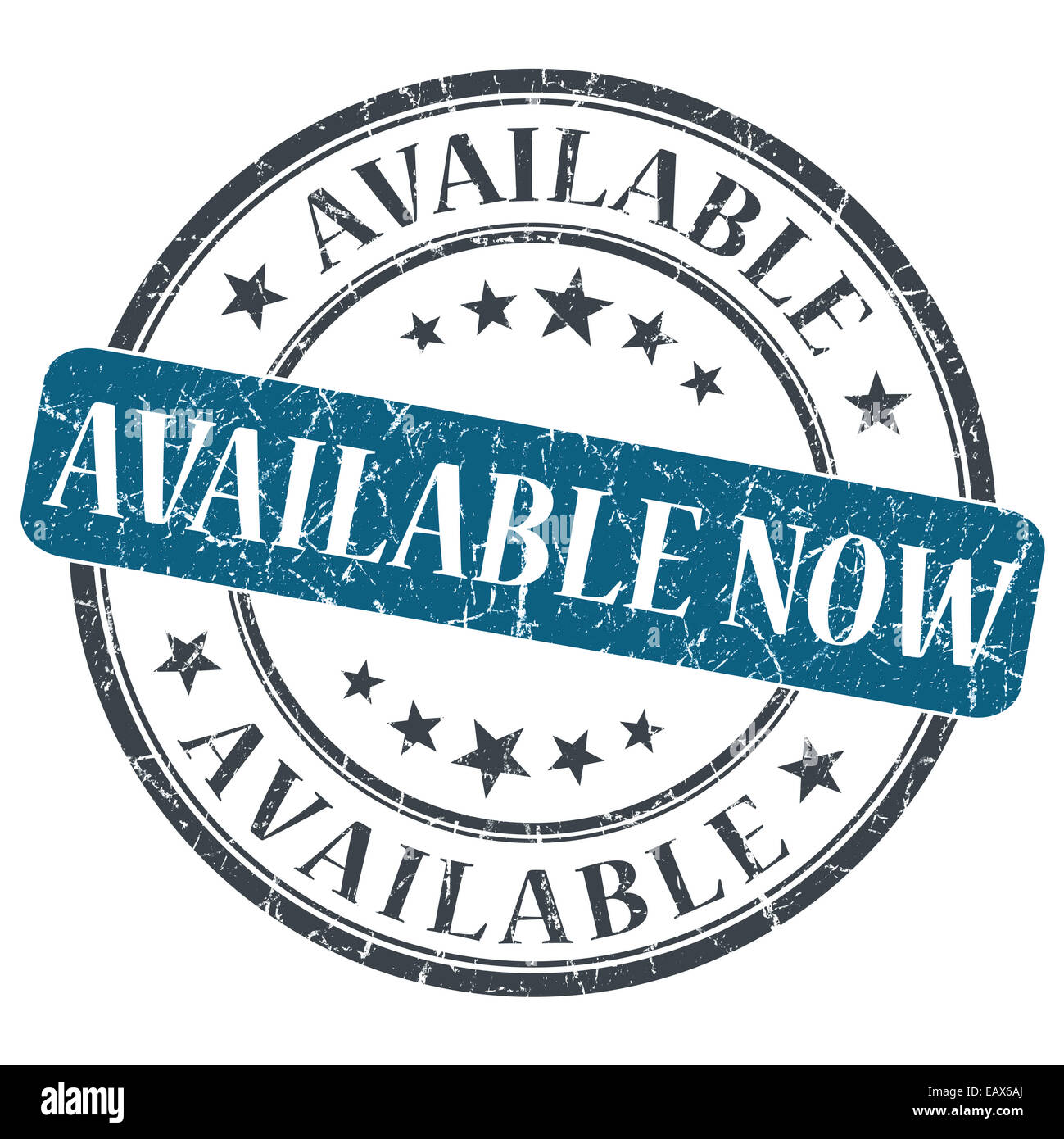 Available now blue round grungy stamp isolated on white background ...