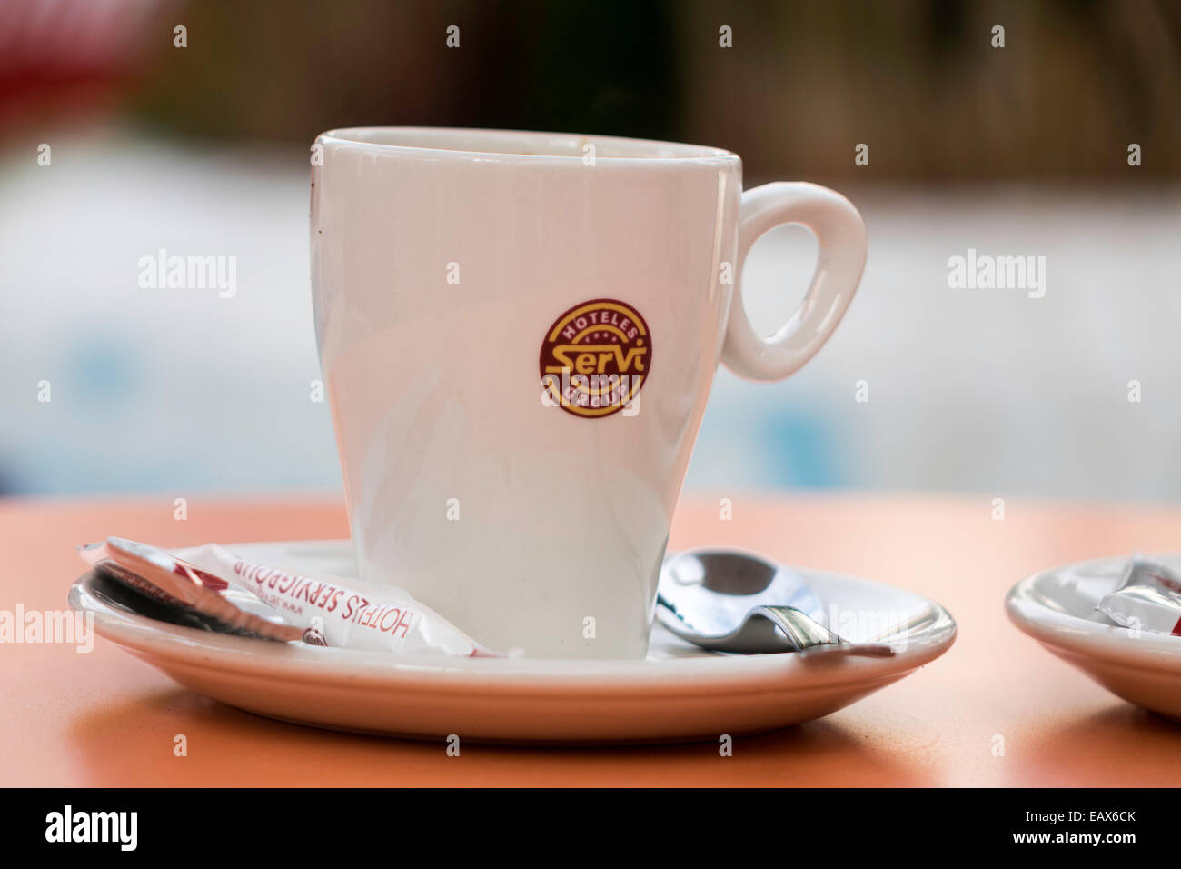 Coffee cup, white, sideways on with handle loose crop saucer, spoon and ...