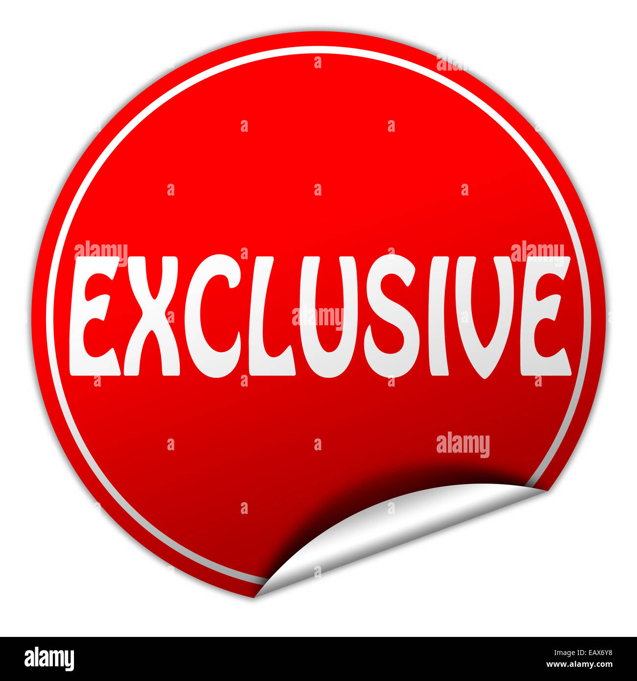 EXCLUSIVE round red sticker on white background Stock Photo - Alamy
