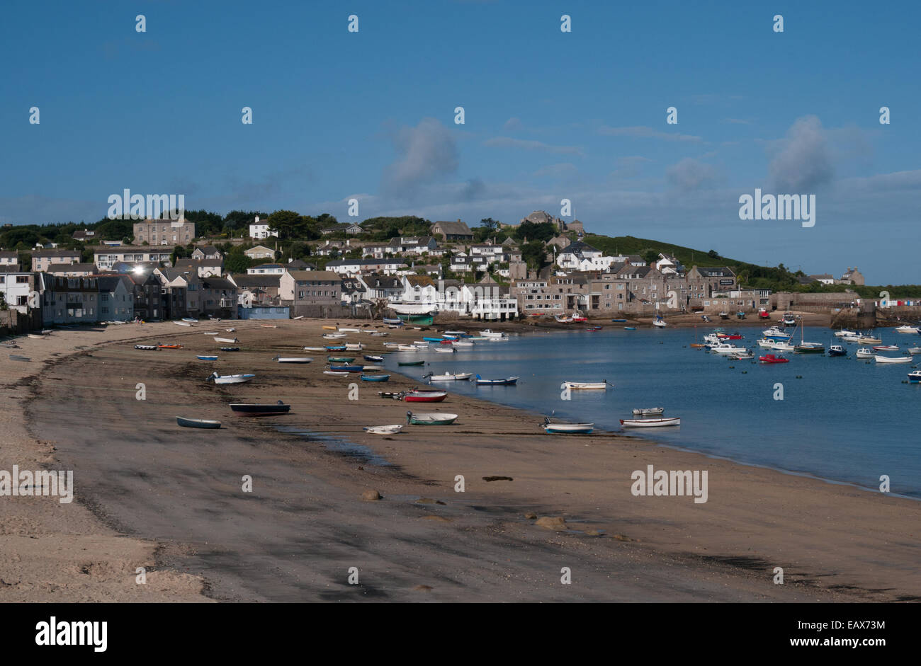 A view along Town beach towards Hugh Town on the isle of St Mary's ...
