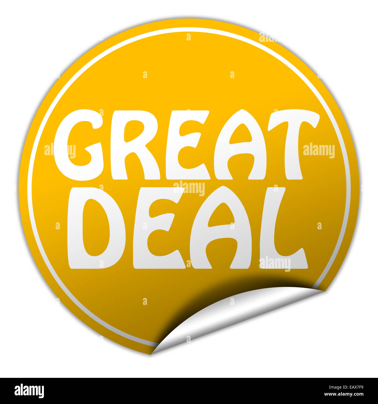 great deal round yellow sticker on white background Stock Photo - Alamy