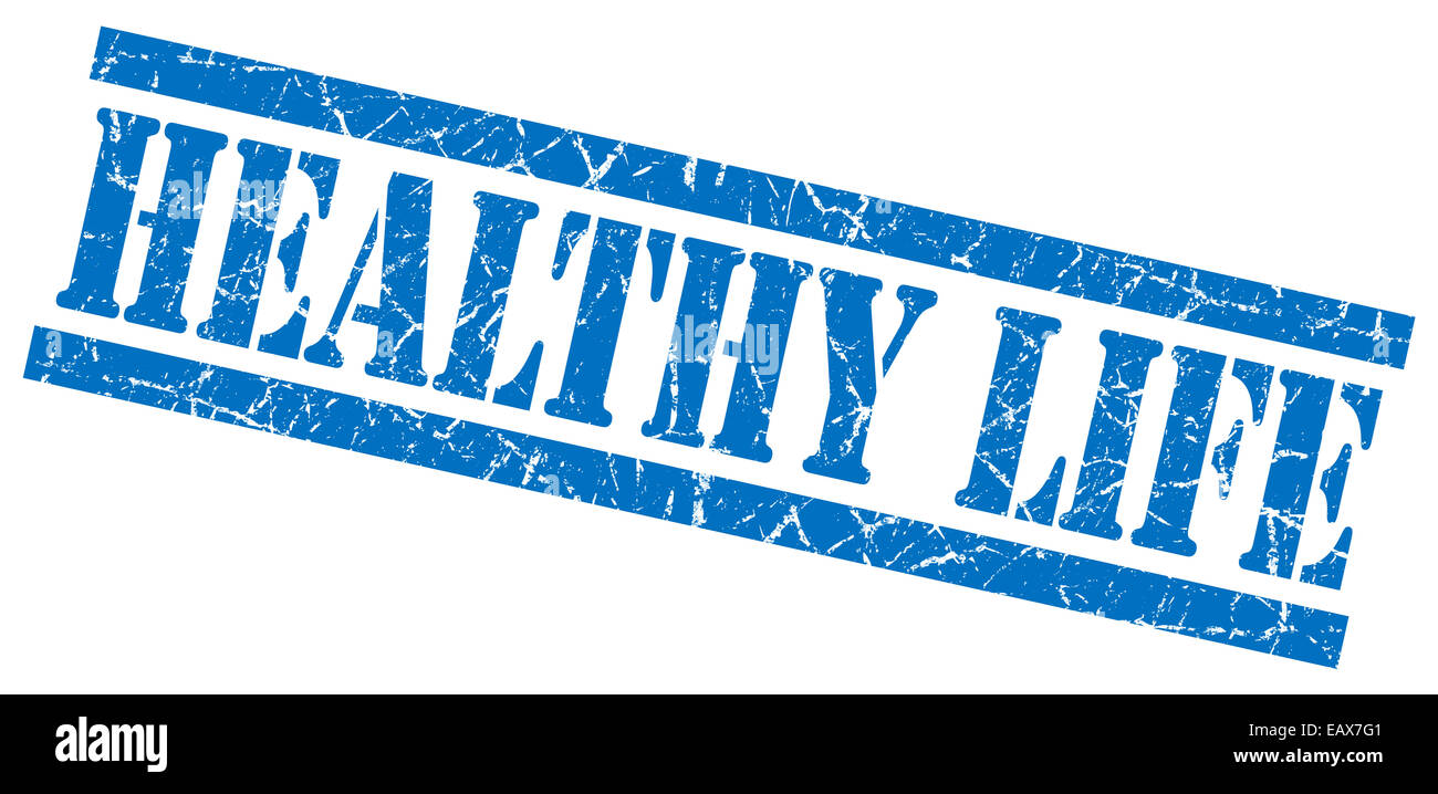 healthy life blue grungy stamp on white background Stock Photo - Alamy