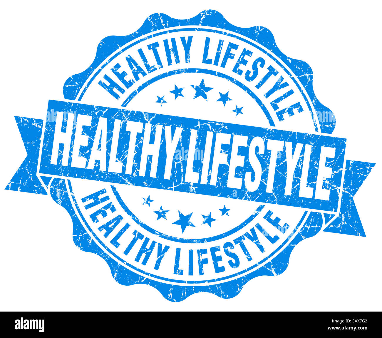 Healthy lifestyle blue grunge seal isolated on white background Stock ...