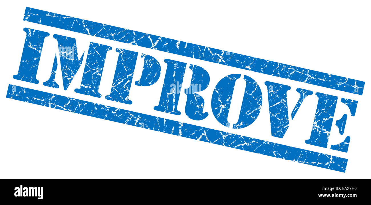 improve blue grungy stamp on white background Stock Photo - Alamy