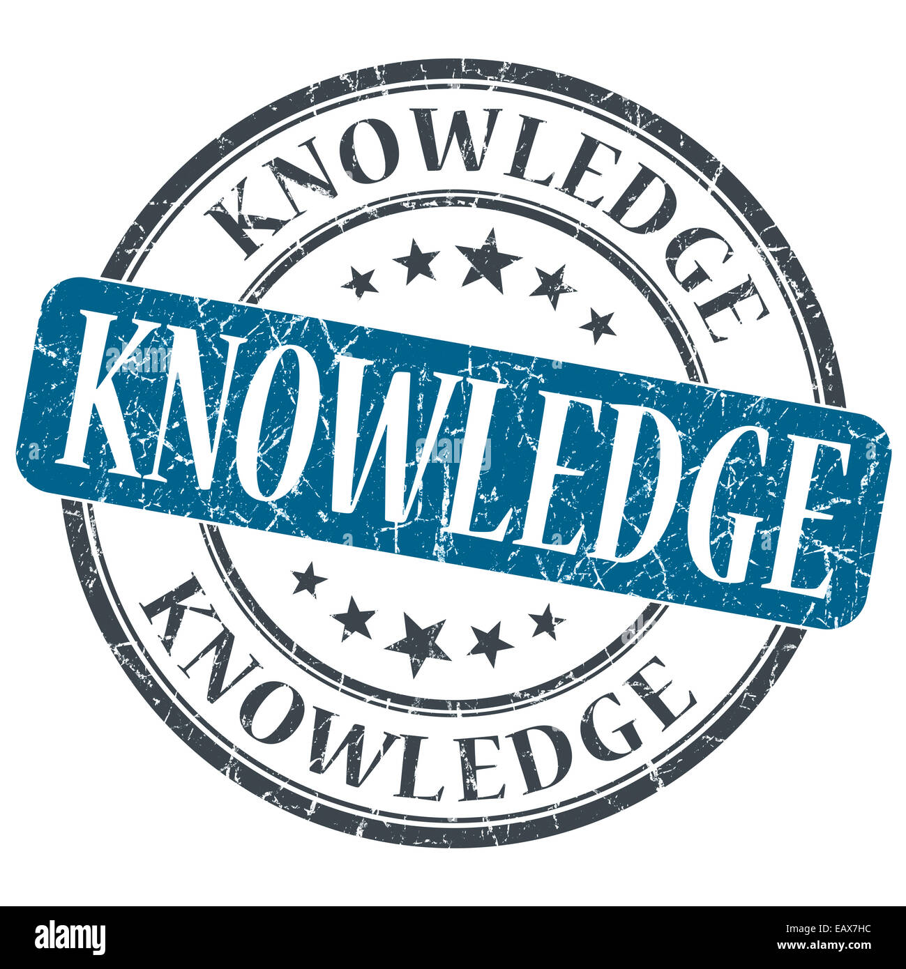Knowledge blue grunge textured vintage isolated stamp Stock Photo - Alamy