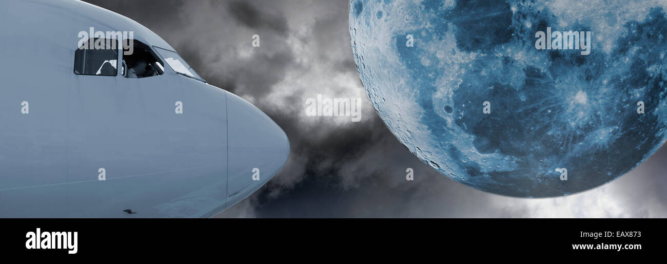 airplane cockpit and a giant full-moon rising Stock Photo - Alamy