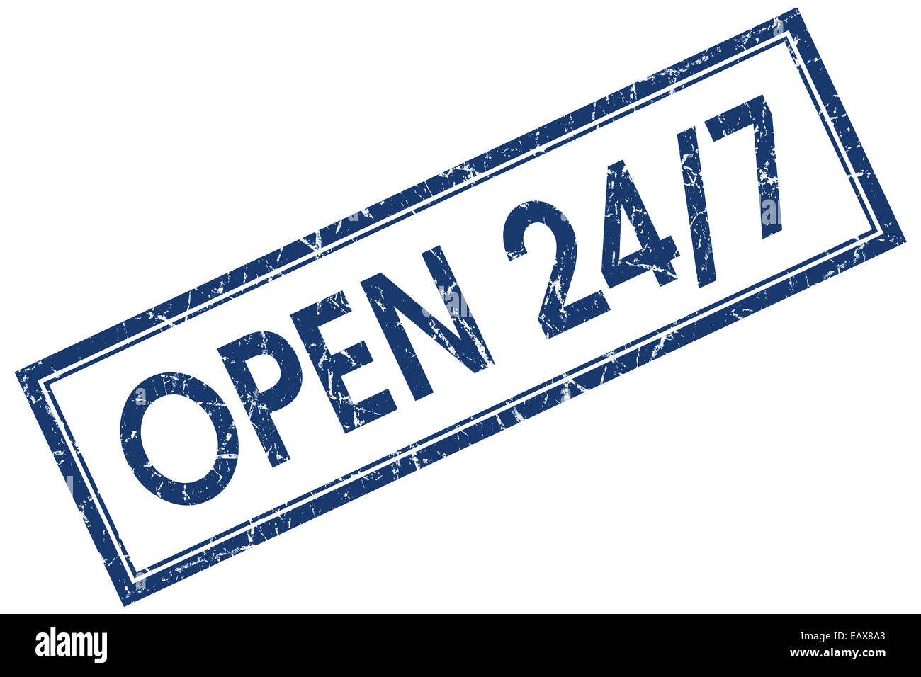 Open 24-7 blue square grungy stamp isolated on white background Stock ...