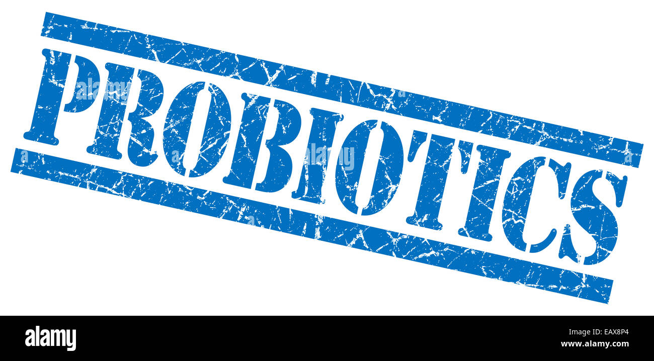 probiotics blue grunge stamp isolated on white Stock Photo - Alamy