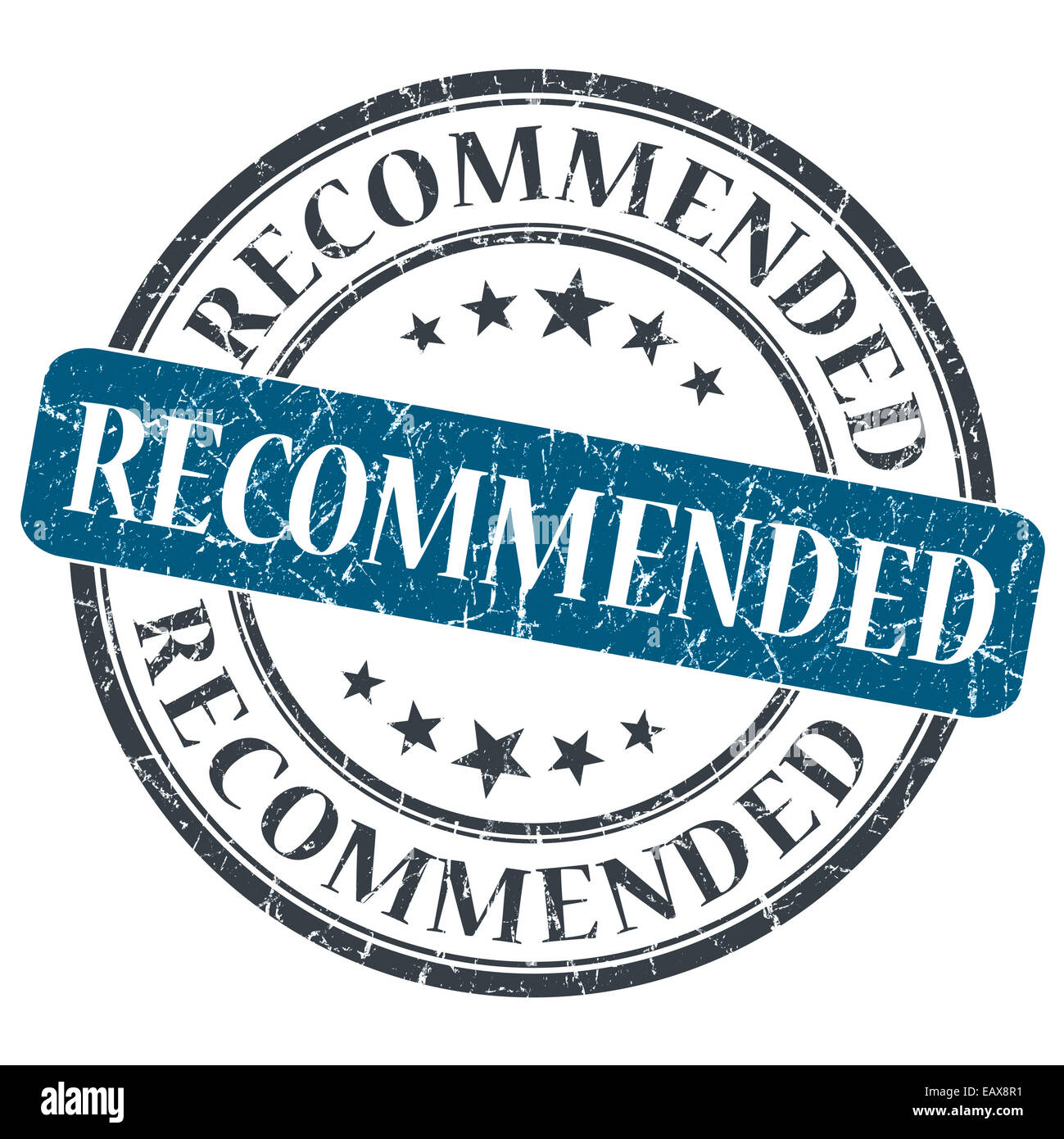 Recommended blue round grungy stamp isolated on white background Stock ...