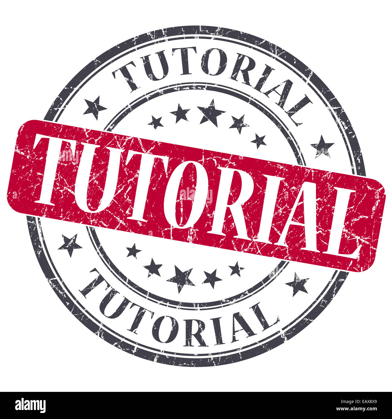 Tutorial red grunge textured vintage isolated stamp Stock Photo - Alamy