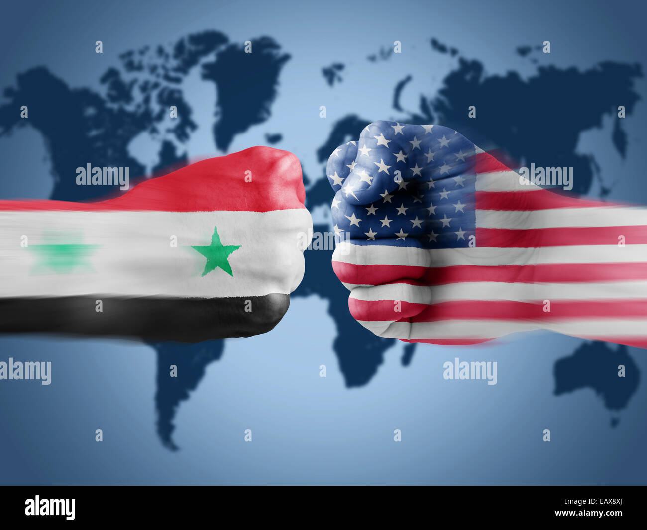 USA x Syria on World Map background Stock Photo - Alamy