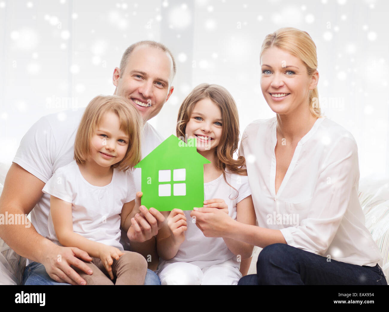 happy family with two kids and paper house at home Stock Photo - Alamy