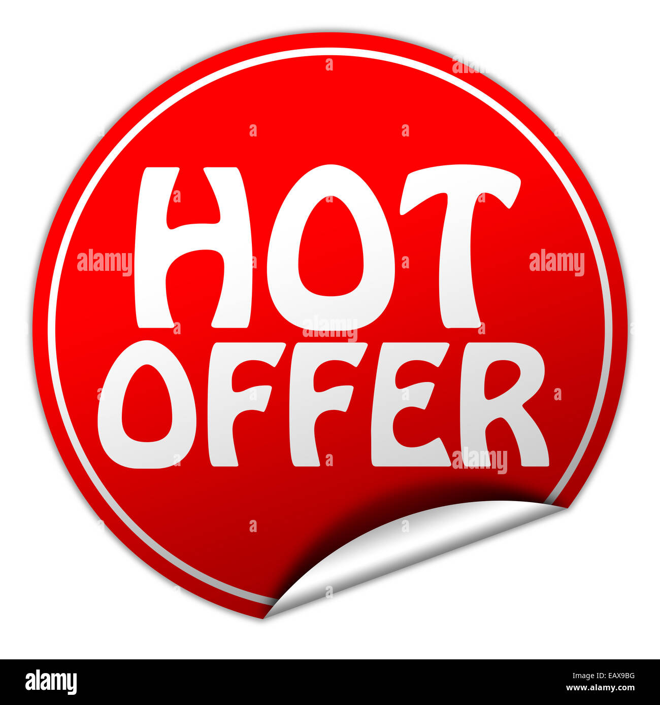 hot offer round red sticker on white background Stock Photo - Alamy