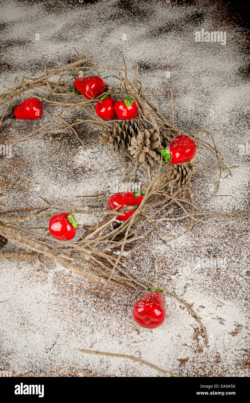 Rustic Christmas decoration set up on a wooden table Stock Photo - Alamy