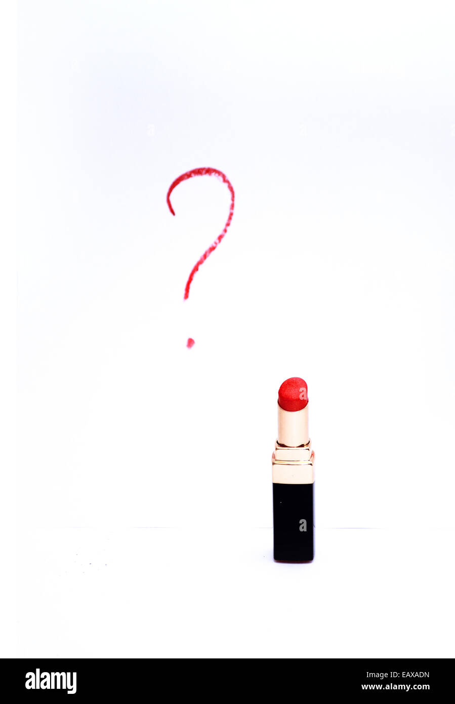 Question mark drawn by red lipstick Stock Photo - Alamy