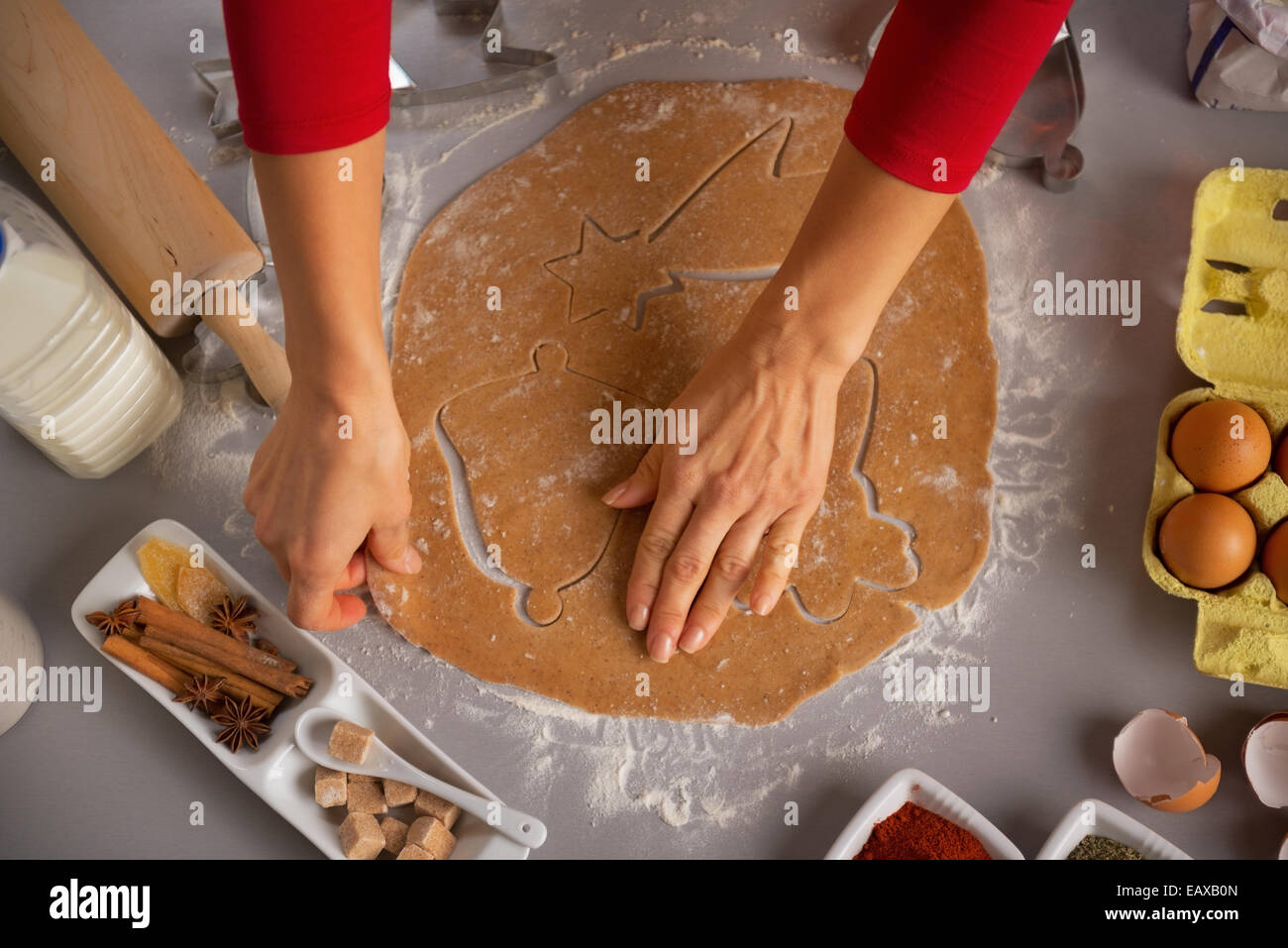 Closeup on young housewife making christmas cookies Stock Photo - Alamy
